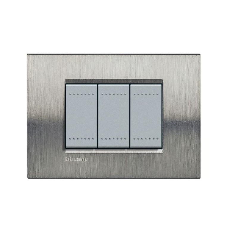 Placa rectangular acero pulido 3 módulos c/chasís